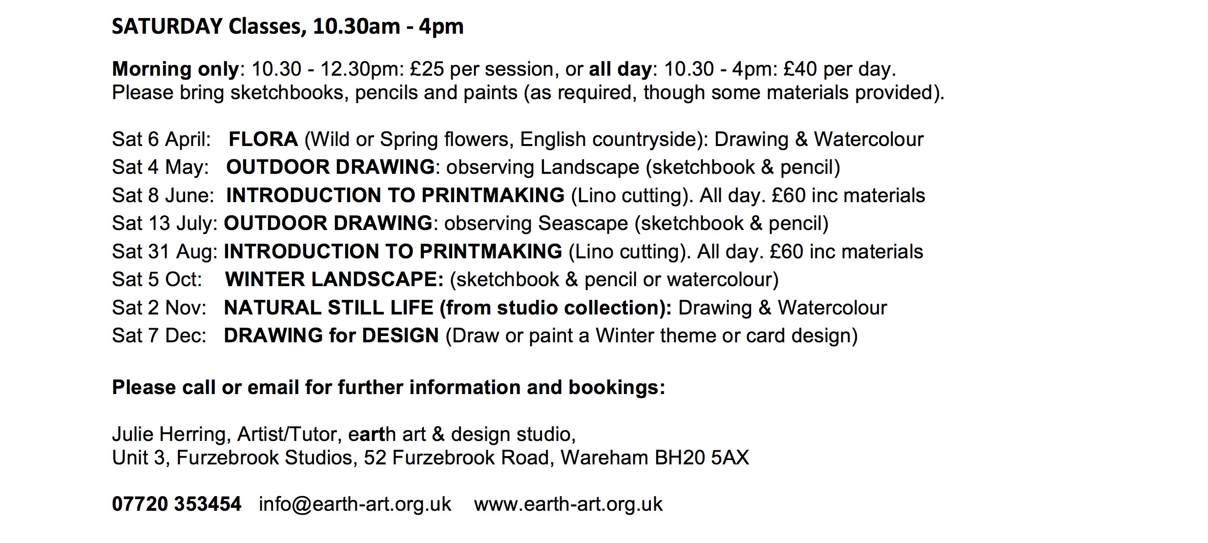 saturday classes – earth-art