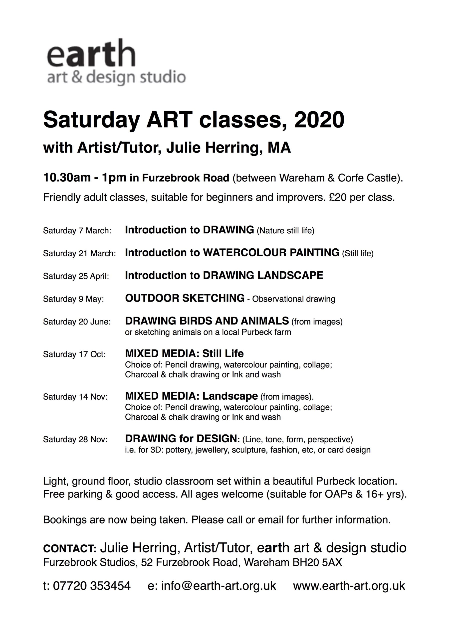 Saturday only classes 2020 poster copy – earth-art