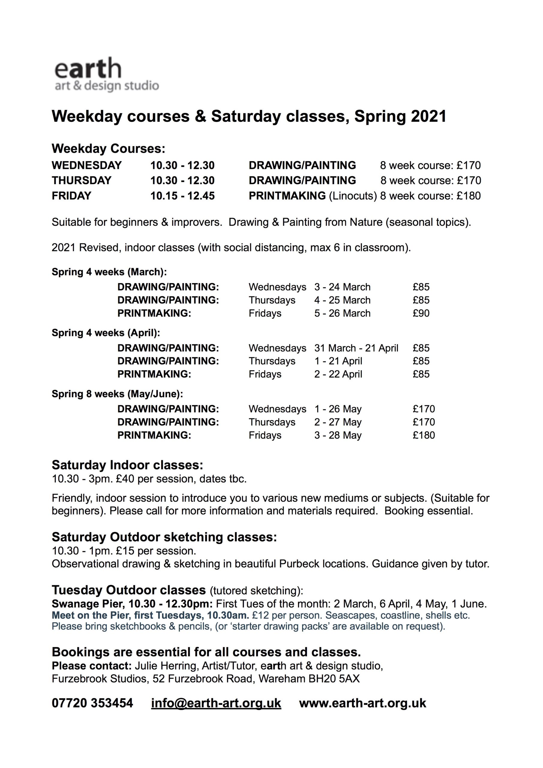 2021 Course Dates And Timetable 1 Earth Art
